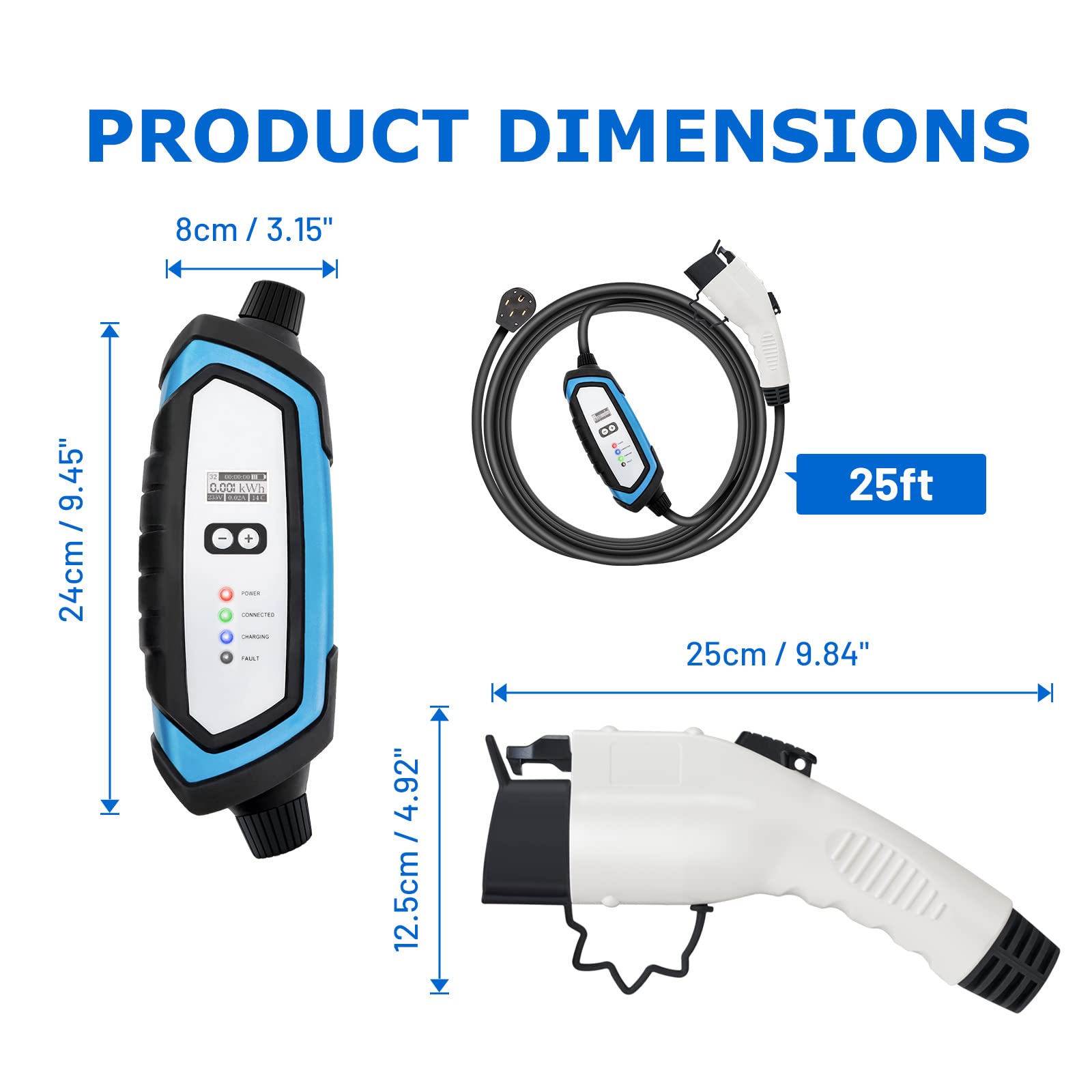 BougeRV Level 2 EV Charger Cable (32A, 25FT) Portable EVSE Electric Vehicle Charging Station (NEMA14-50) Waterproof Indoor/Outdoor Use