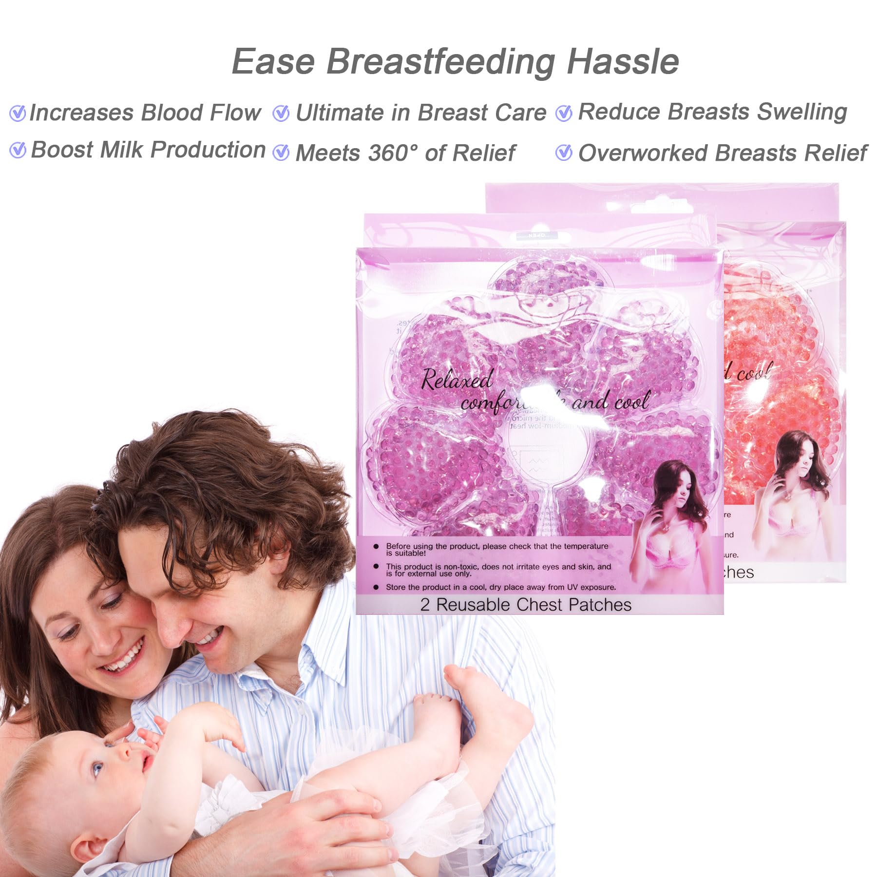 Breast Therapy Packs, Breast Ice Pack, Breast Pads for Breastfeeding, Hot and Cold Soothing Breast Gel Pad for Nursing Moms(2 Pack)