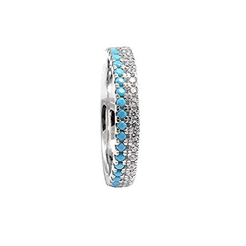 Blue Apple Co. 3.5mm Eternity Stackable Band Ring Double Round Simulated Turquoise Clear CZ 925 Sterling Silver⦠(4)