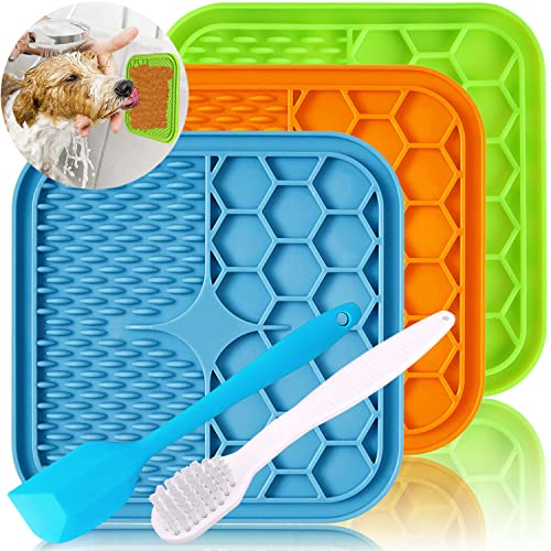 Kwispel Dog Lick Mat, 3 Pcs Lick Mat for Dogs with Suction Cups for Anxiety, Peanut Butter Dog Licking Mat Slow Feeder Dispensing Treater Lick Pad for Dogs Cats Bathing Grooming