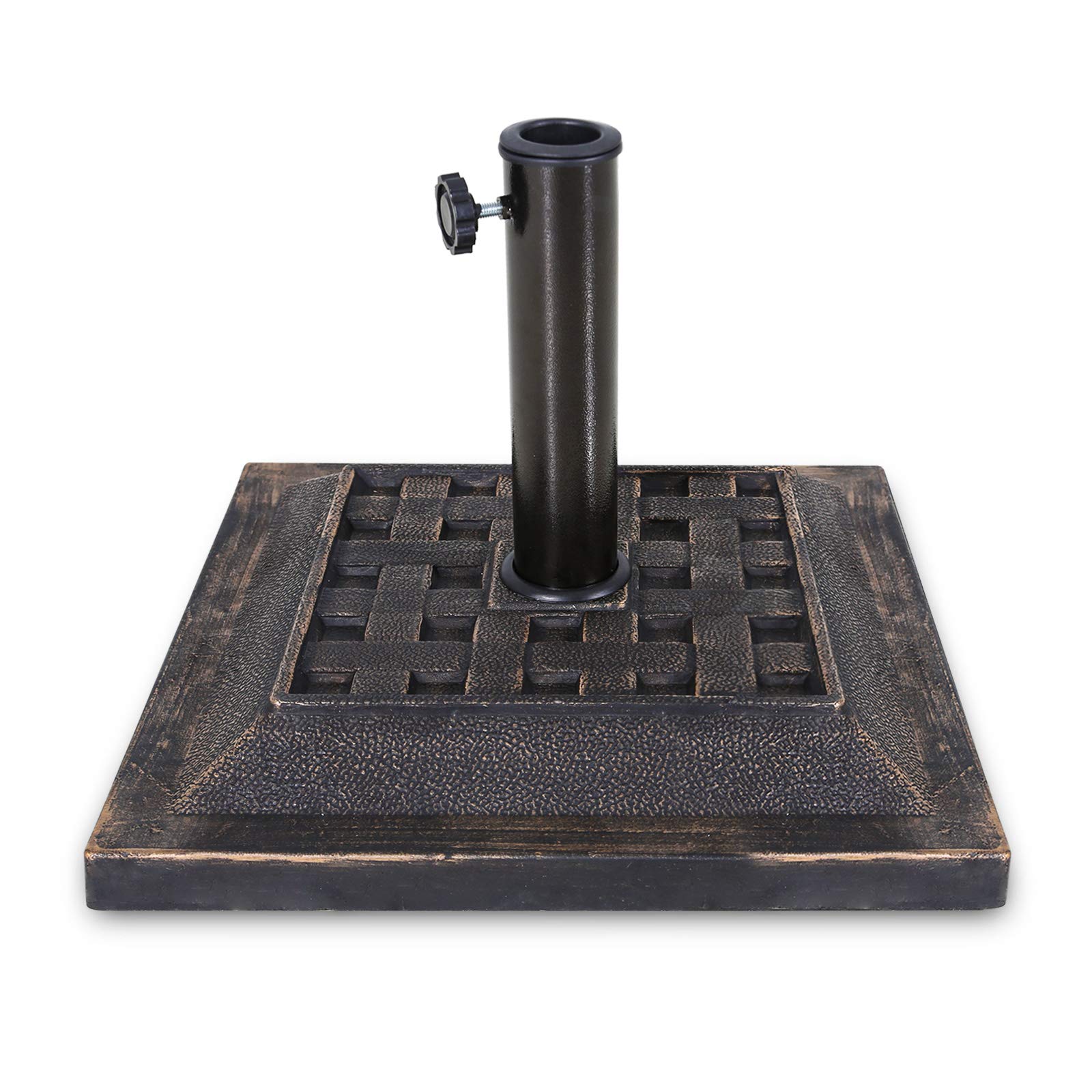 COOS BAY 27 lbs 17.3 inch Outdoor Heavy Duty Square Antiqued Resin Umbrella Base Stand for Patio, Garden, Lawn, Bronze…