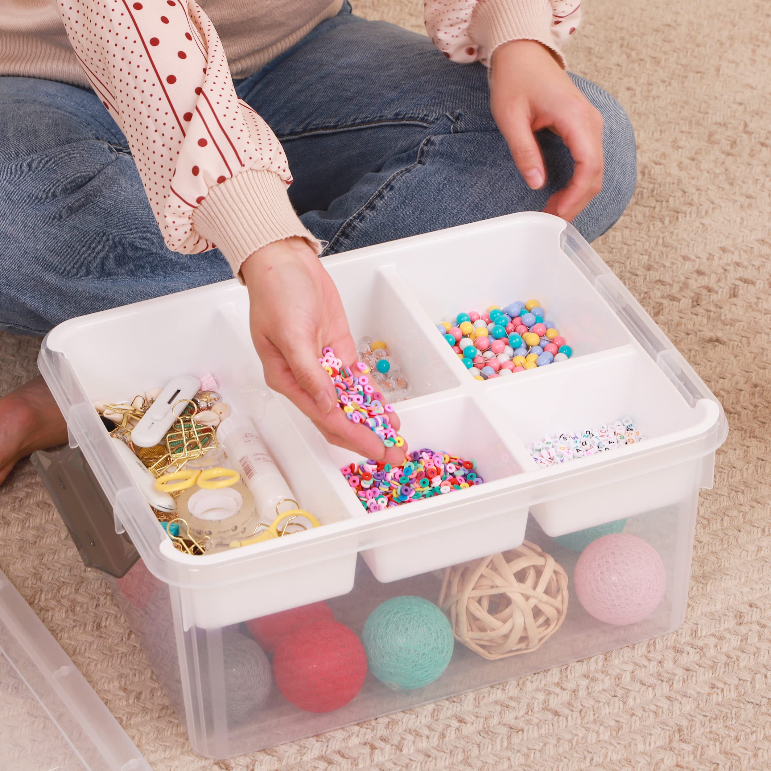 Citylife 17 QT Plastic Storage Box with Building Baseplate Lid and Removable Tray Craft Organizers and Storage Clear Storage Container for Organizing Lego, Bead, Tool, 2 Packs