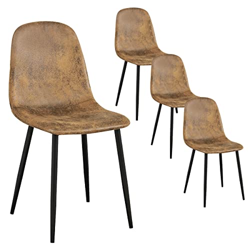 HOMY CASA Dining Chairs Set of 4, Modern Mid-Century Style Dining Room Side Chairs Accent Chairs with Black Metal Legs Comfortable for Kitchen Lounge Farmhouse, Rustic Brown, 4PCS