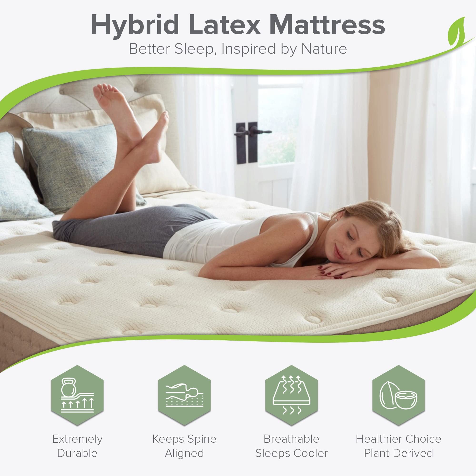 Eco Terra | Natural Latex | Luxury Hybrid Mattress | Medium Firm Mattress with Encased Coil Spring | Twin