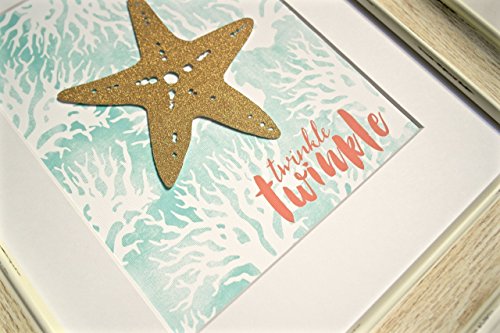 Teal, Coral and Gold Starfish Nursery Art, Starfish Decor - Twinkle Twinkle