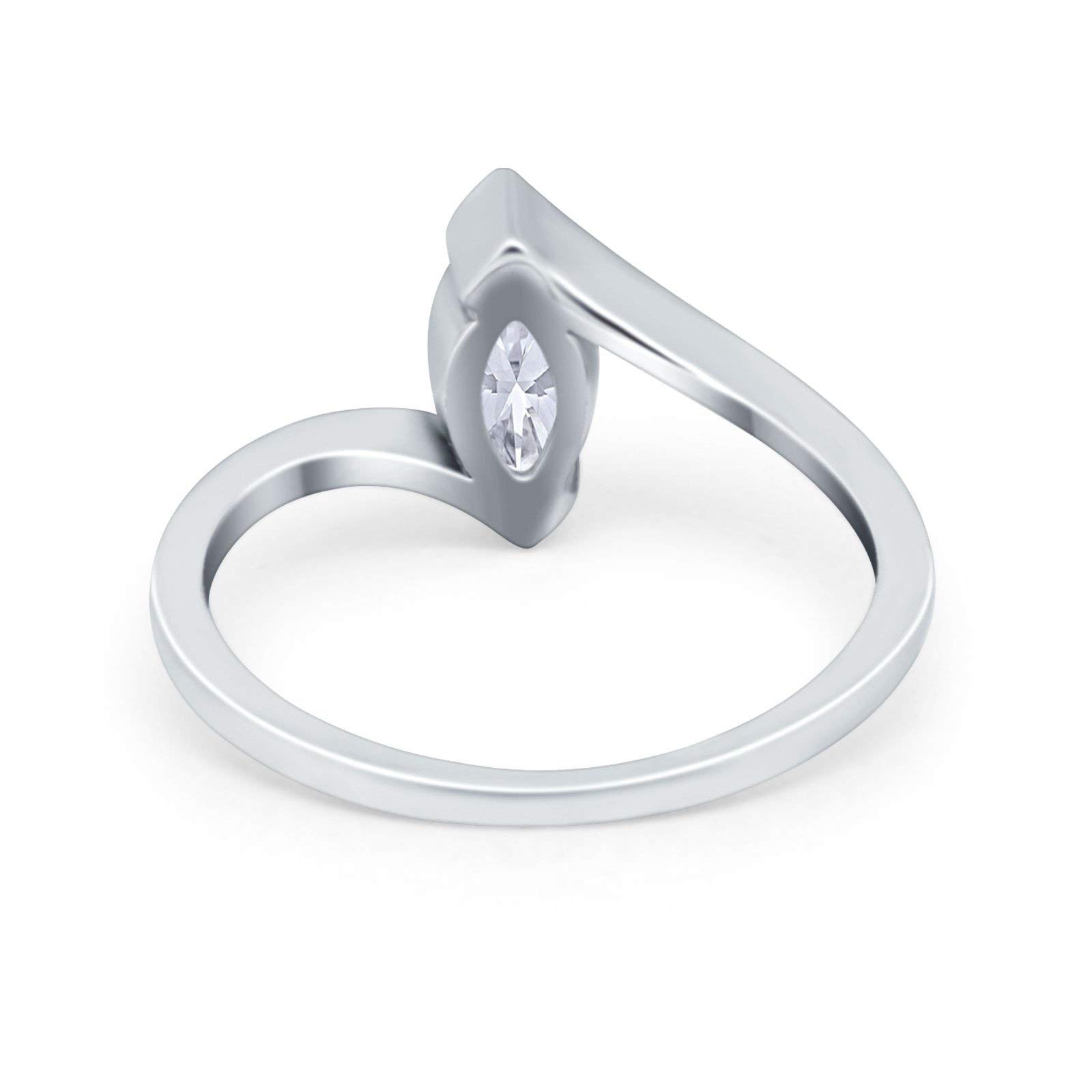 Blue Apple Co. Simulated Cubic Zirconia Size-5 Solitaire Marquise Swirl Wedding Engagement Ring Marquise Round CZ 925 Sterling Silver