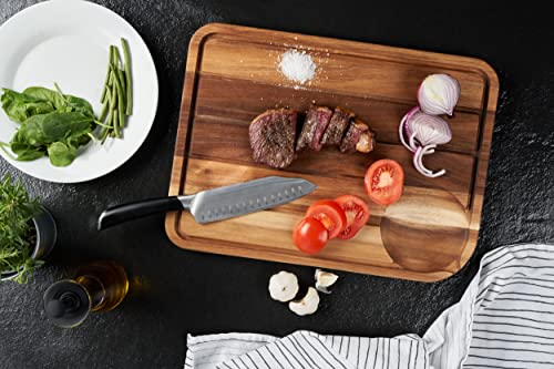 Cole & Mason Berden Large Chopping & Carving Board - Wood Cutting Board - Chopping Board with Juice Channel for Meats, Vegetables and Fruits - Reversible Serving Platter - Acacia, 18.5" x 13.5"