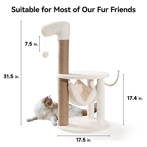 FUKUMARU Cat Scratching Post, 31.5 Inch Cat Tree with Hammock, Unique and Cute Small Horse Cat Tower with Perch for Indoor Cats
