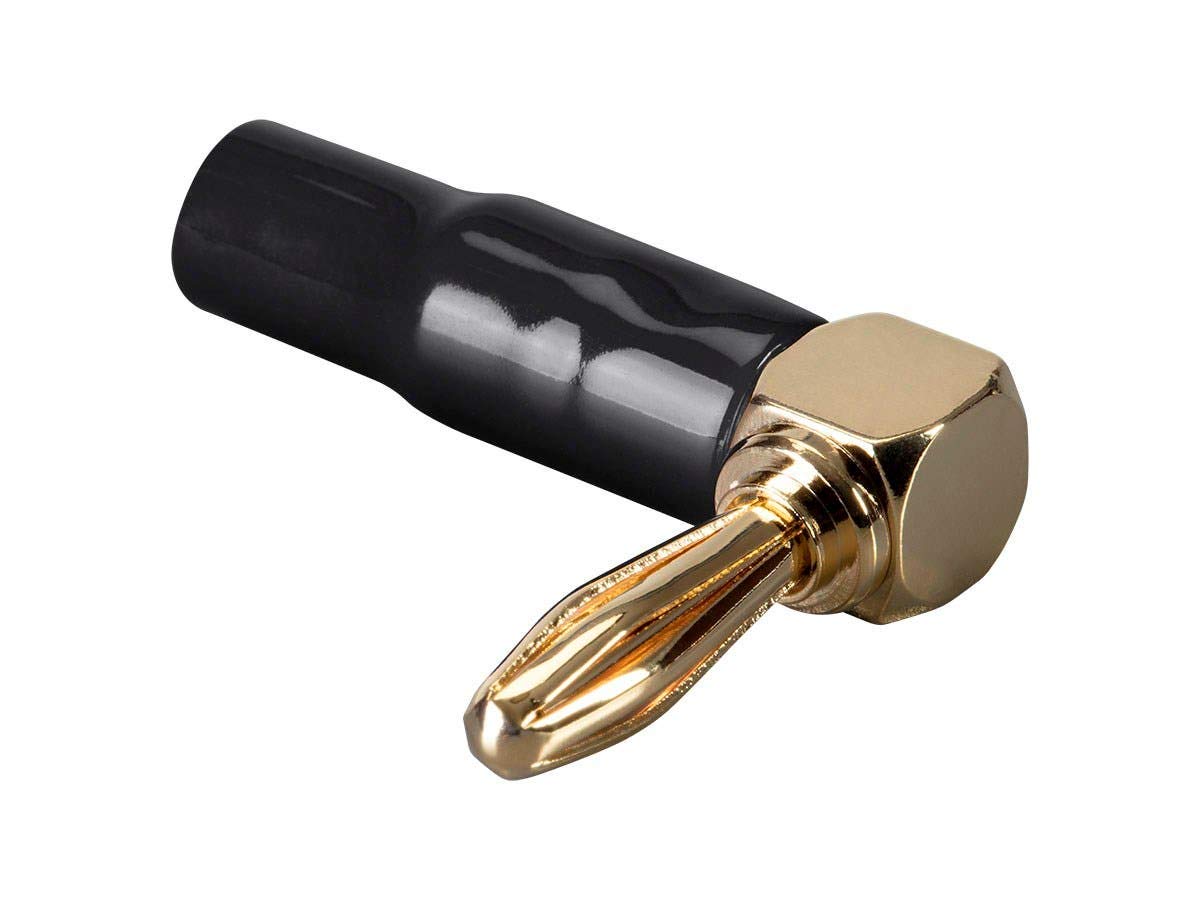 Monoprice 10 Pair Right Angle 24k Gold Plated Banana Speaker Wire Cable Screw Plug Connectors (121915) Black/Red