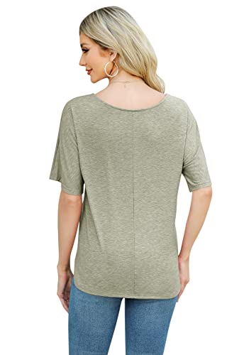 NIUBIA Women's Fashion Summer V-Neck Half Sleeves Oversized T Shirt Casual Loose Basic Tops Green