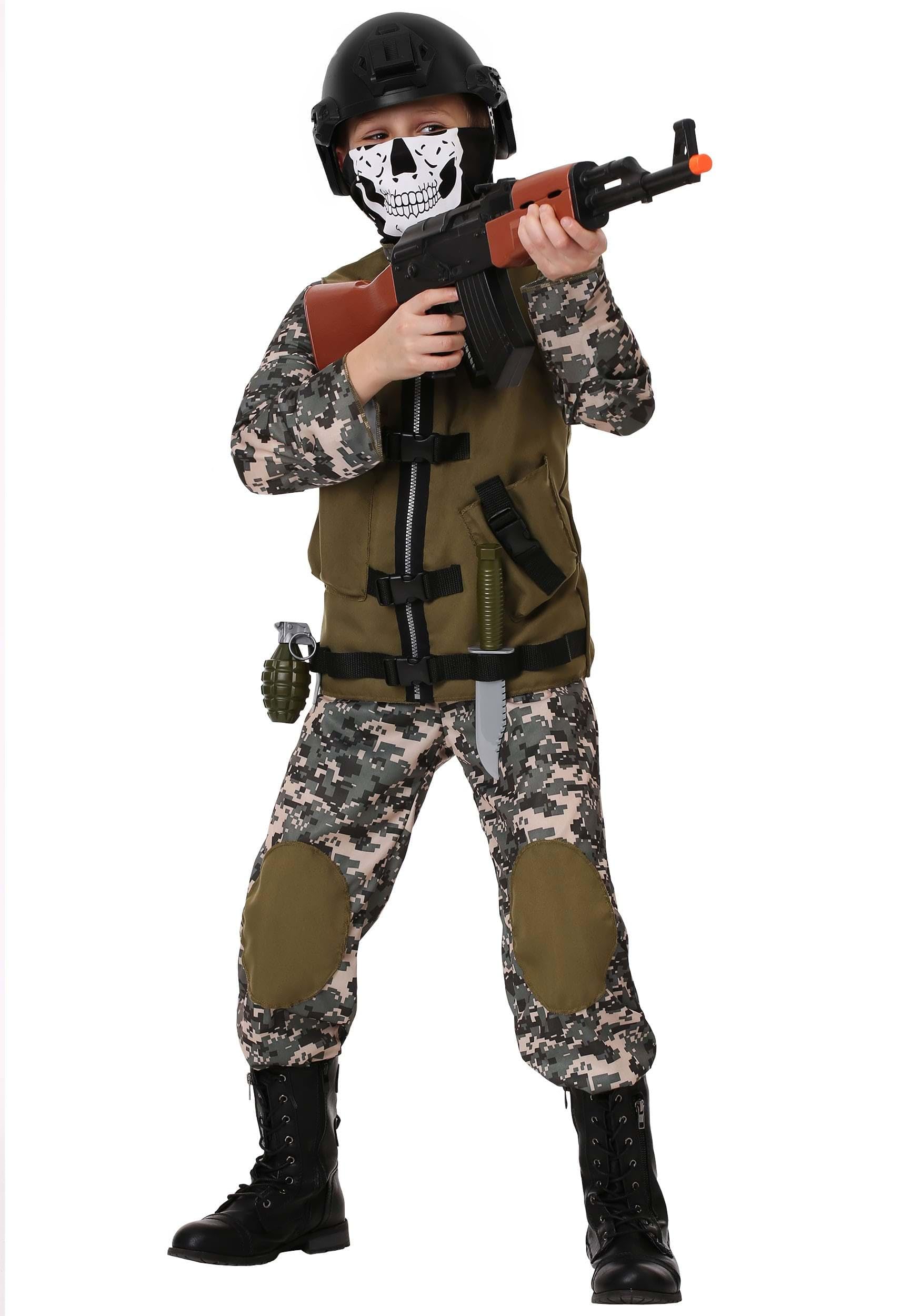 Kids Camo Trooper Costume Tactical Vest Camouflage Army Bundle w/Gloves