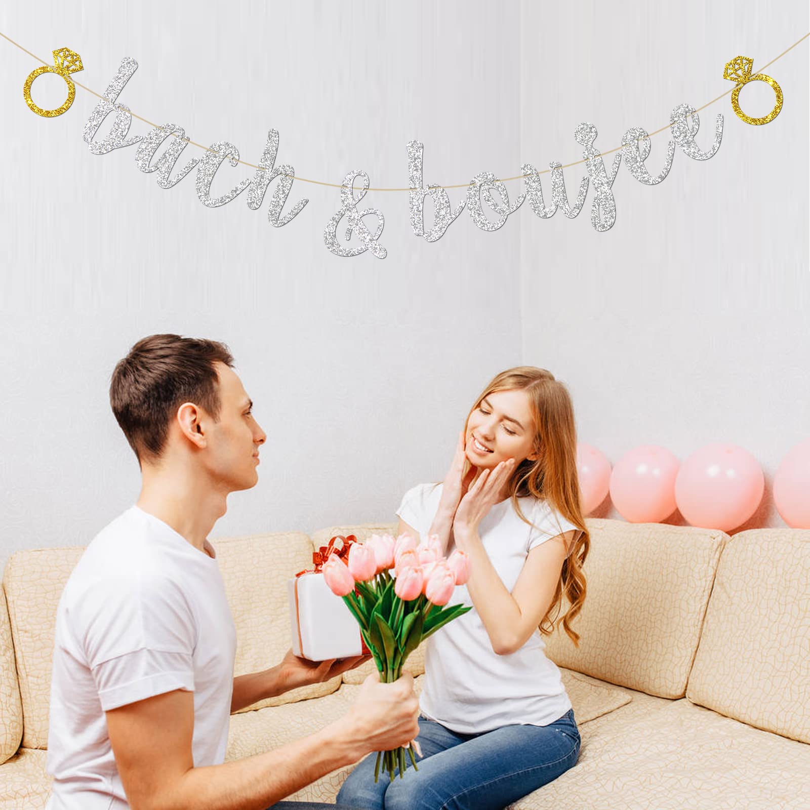 INNORU Bach & Boujee Banner, Bridal Shower, Engagement Party Decorations, Boujee Bride Banner, Wedding Bachelorette Party Decorations, Silver Glitter