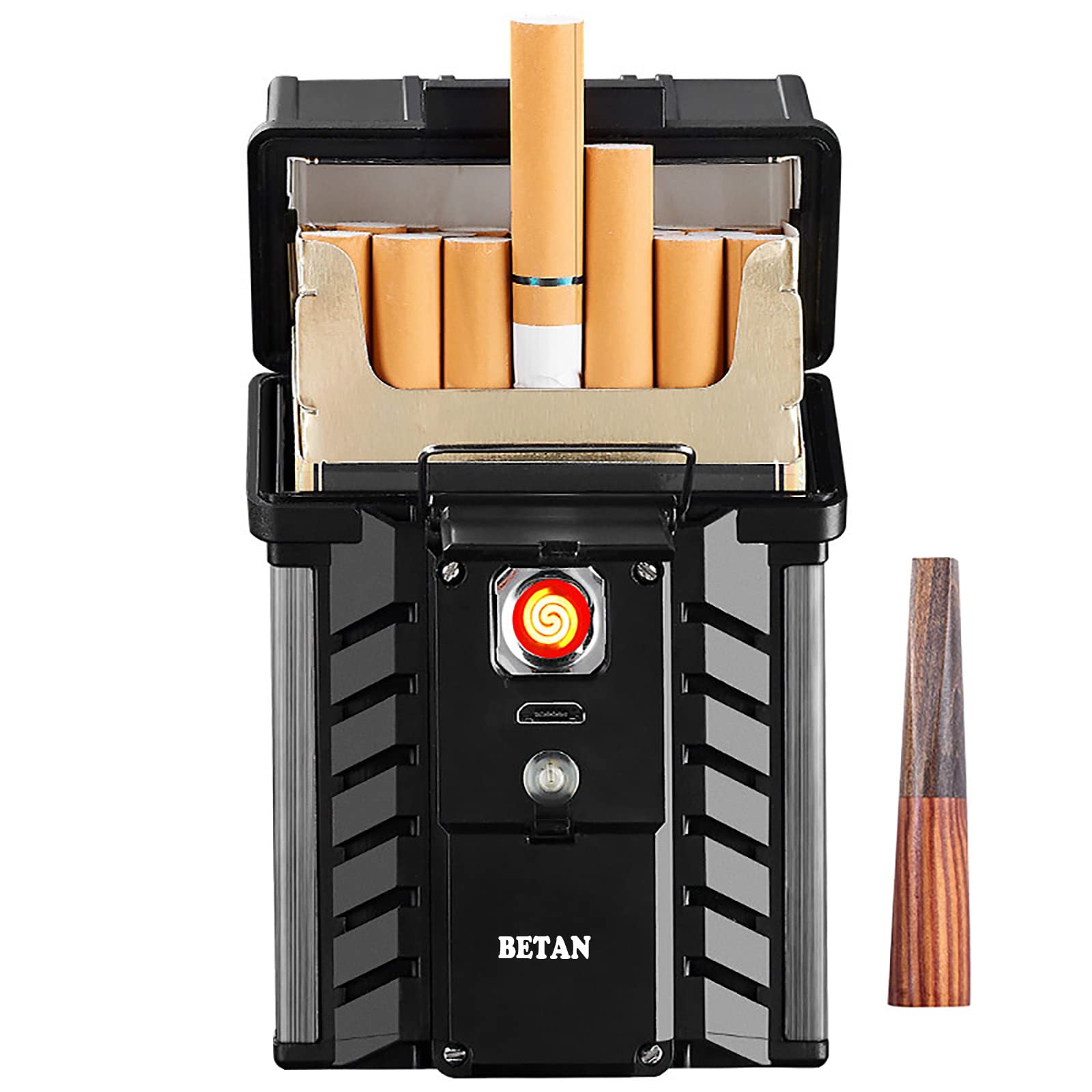 Box for 20 Cigarette Case with Arc Lighter USB Rechargeable, Flameless, Cigarette Case, Windproof,Moisture Proof, Ideal Gift for Smoker