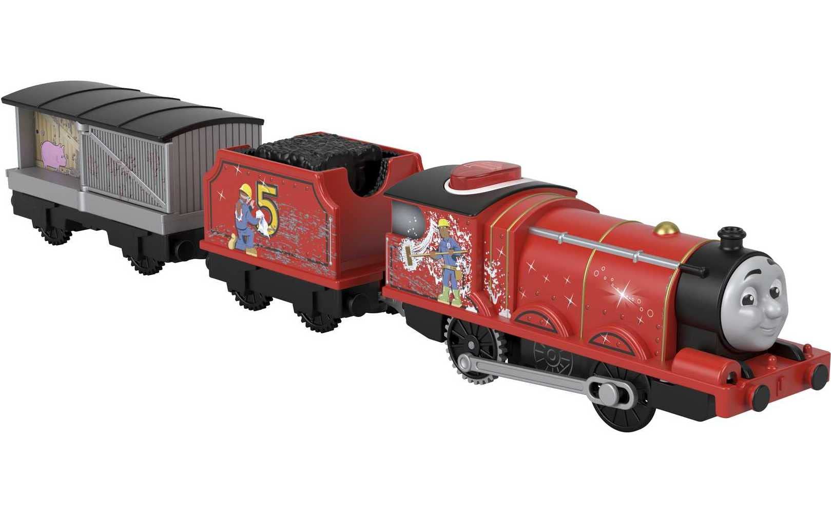 Thomas & Friends Motorized Toy Train Talking James Engine with Sounds Phrases & Coal Car for Preschool Pretend Play Kids Ages 3+ Years
