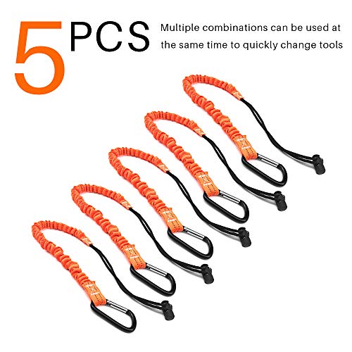 BlueStraw Tool Lanyard, Quick Release Shock Absorbing Safety Tool Leash Retractable Bungee Cord with Carabiner Clip and Adjustable Loop End, Maximum Weight Limit 10KG / 22lb, Fall Protection Equipment