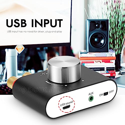 Nobsound Mini Bluetooth 5.0 Power Amplifier, Stereo Hi-Fi Digital Amp 2.0 Channel 50W×2 with AUX/USB/Bluetooth Input, Wireless Audio Receiver, PC Sound Card with Power Supply (Black)