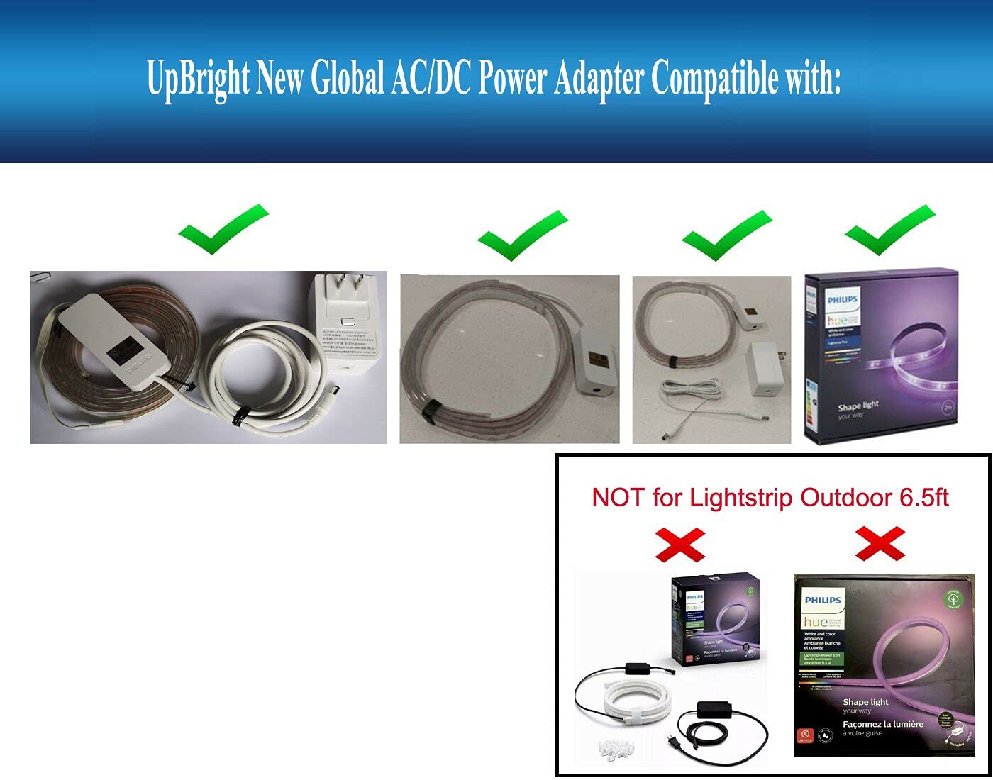 UpBright 24V AC/DC Adapter Compatible with Philips Hue Lightstrip Plus 2.0 HUE20 800276 800268 555334 Light Strip HUESTRIPMK2 71901 71902A 71903 S020CM2400083 S020YM2400083 20W 0.83A LED Power Supply