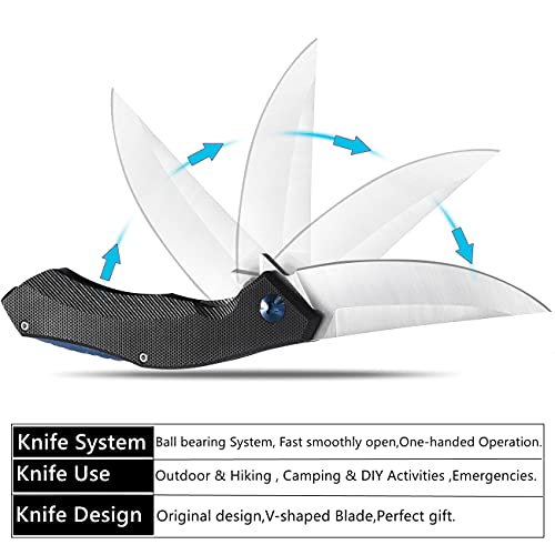 Eafengrow Moon Folding Knife D2 Steel Blade G10 Handle Scales Pocket Knife Outdoor EDC Tool Knifes(Moon-black)