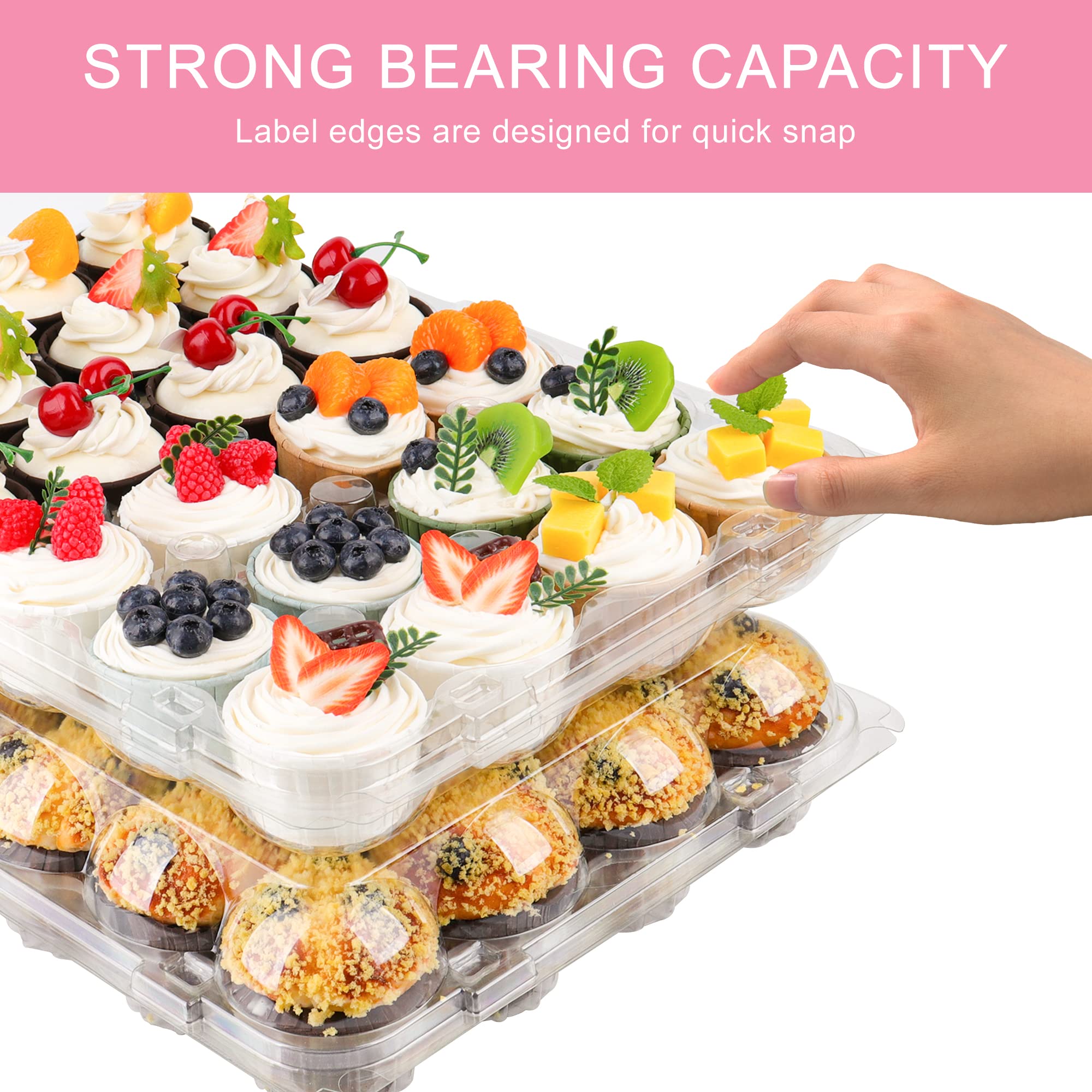 AUKUS (24 packs X 10 sets Mini Cupcake Containers, Cupcake Carrier Holders,Deep Dome, Transparent Disposable with 240 Pack Cupcake liners and 15 forks