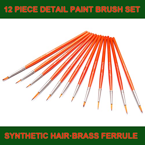 Fine Detail Brushes for Miniatures - 12 Pieces Model Paint Brushes for Acrylic, Watercolor - Airplane Kits, Ceramic, Plastic Model, Warhammer 40k