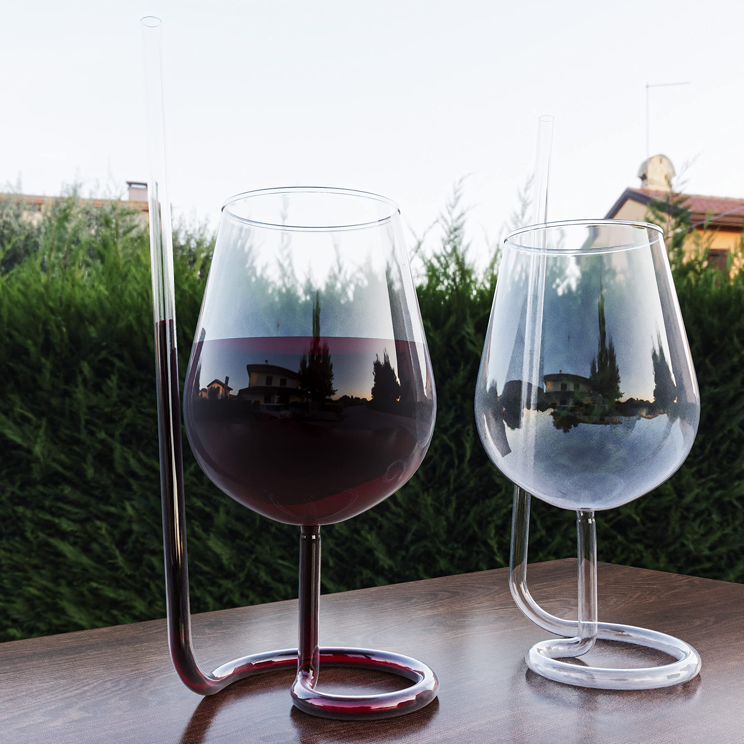 Briller Wine Glass With Straw - 15 oz Unique Wine Glass | Premium | - Large, Handblown, Crystal, Durable - Perfect Wine Gift