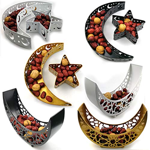 Crescent Moon Star Tray Ramadan Eid Mubarak Trays Platters,Pastry Tray Tableware Dessert Food Storage Container Display Holder for Party (A6)