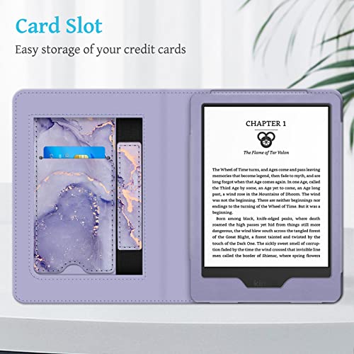 Fintie Stand Case for 6" All-New Kindle (2022 Release) - PU Leather Cover with Card Slot & Hand Strap for Kindle 2022 11th Generation Model No. C2V2L3 (NOT fit Paperwhite or Oasis), Lilac Marble