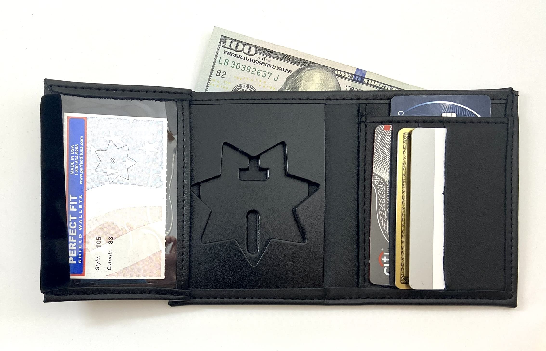 Perfect Fit Shield Wallets 7 Point Star Hidden Badge Wallet Leather Black (Cutout PF-33) Fits for Blackinton B447 Seven-Point Star