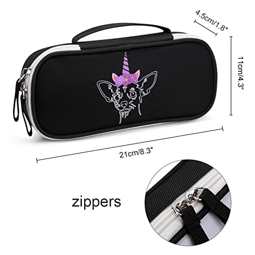 Chihuahua Unicorn Printed Pencil Case Bag Stationery Pouch with Handle Portable Makeup Bag Desk Organizer