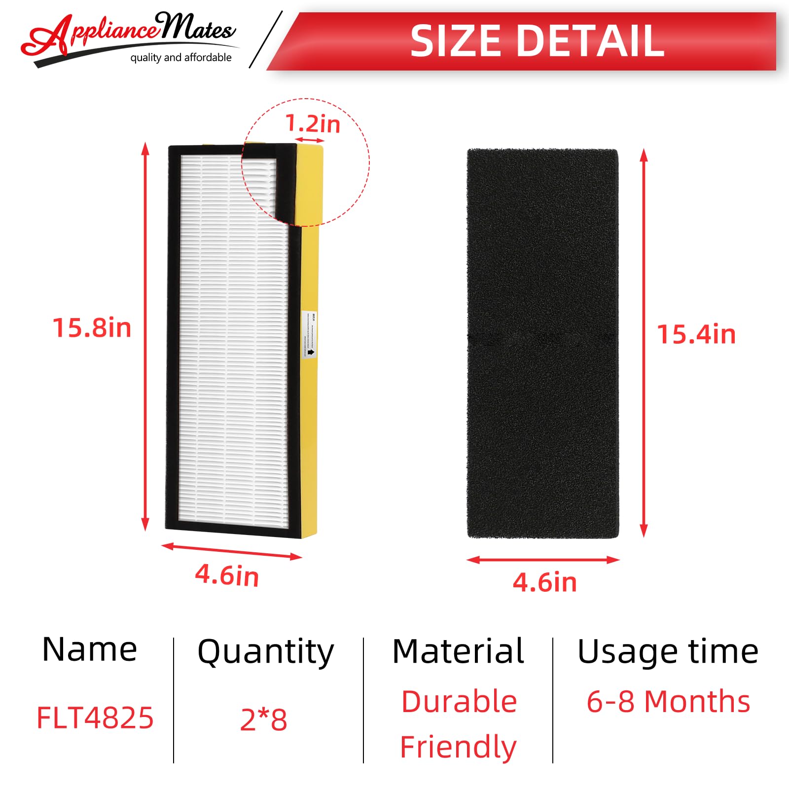 FLT4825 HEPA Filter B Replacement for Guardian Air Purifier AC4825 AC4300 AC4800 AC4900 AC4850 Models, 2 Packs HEPA Filters and 8 Packs Pre-Filters by APPLIANCEMATES