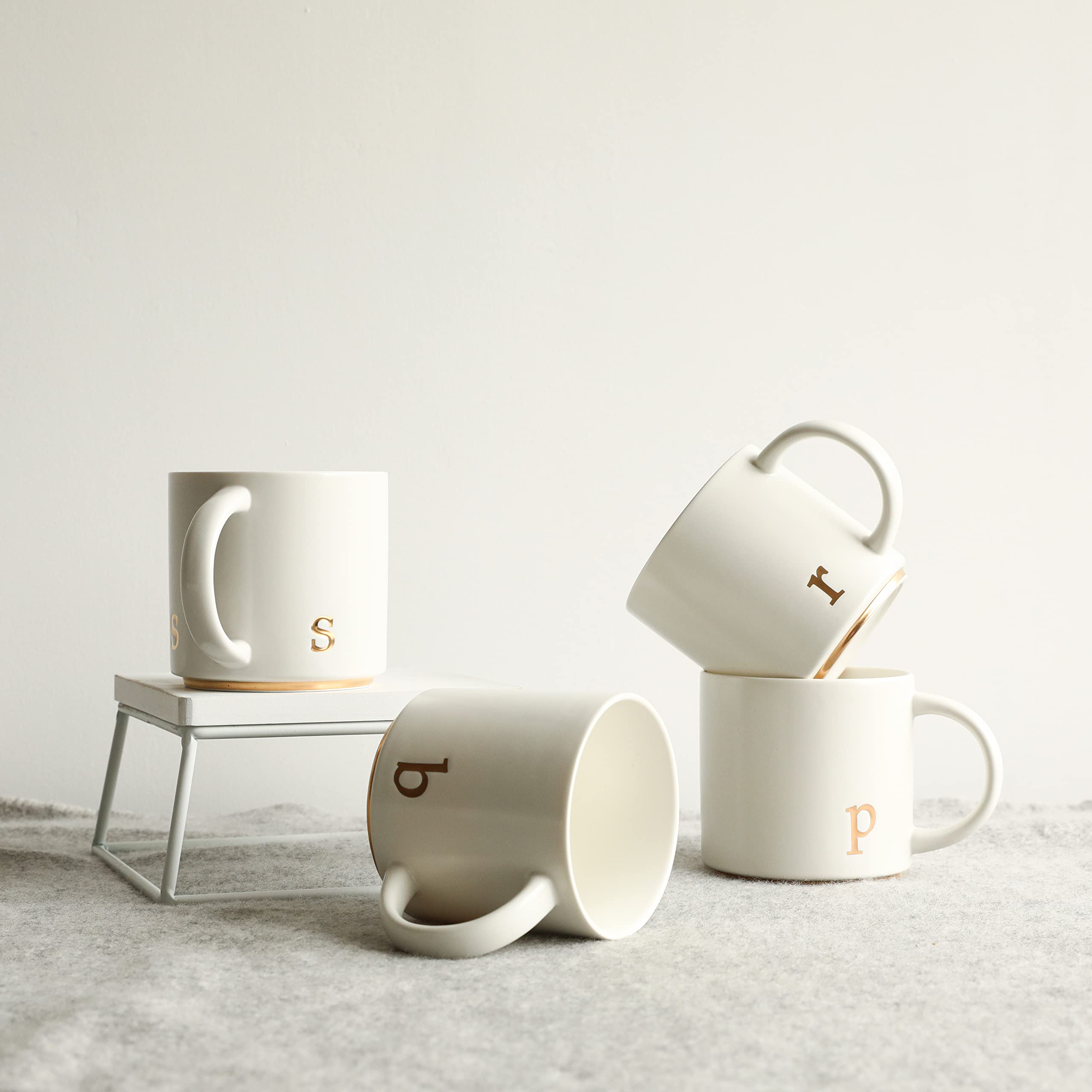 COLLECTIVE HOME - Monogram Ceramic Mugs, 15 oz Golden Initial Coffee Cups, Elegant Alphabet Tea Mugs, Elegant Personalized Mug with Gift Box, Luxurious Cups for Office and Home (s)