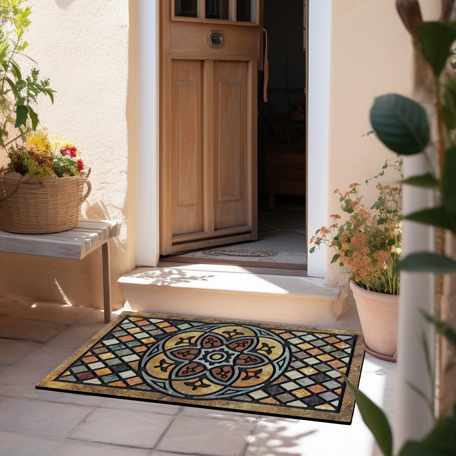 CHICHIC Door Mat Welcome Mat 18 x 30 Inch Front Door Mat Outdoors for Home Entrance Outdoors Mat for Outside Entry Way Doormat Entry Rugs, Heavy Duty Non Slip Rubber Back Low Profile, Petal 2