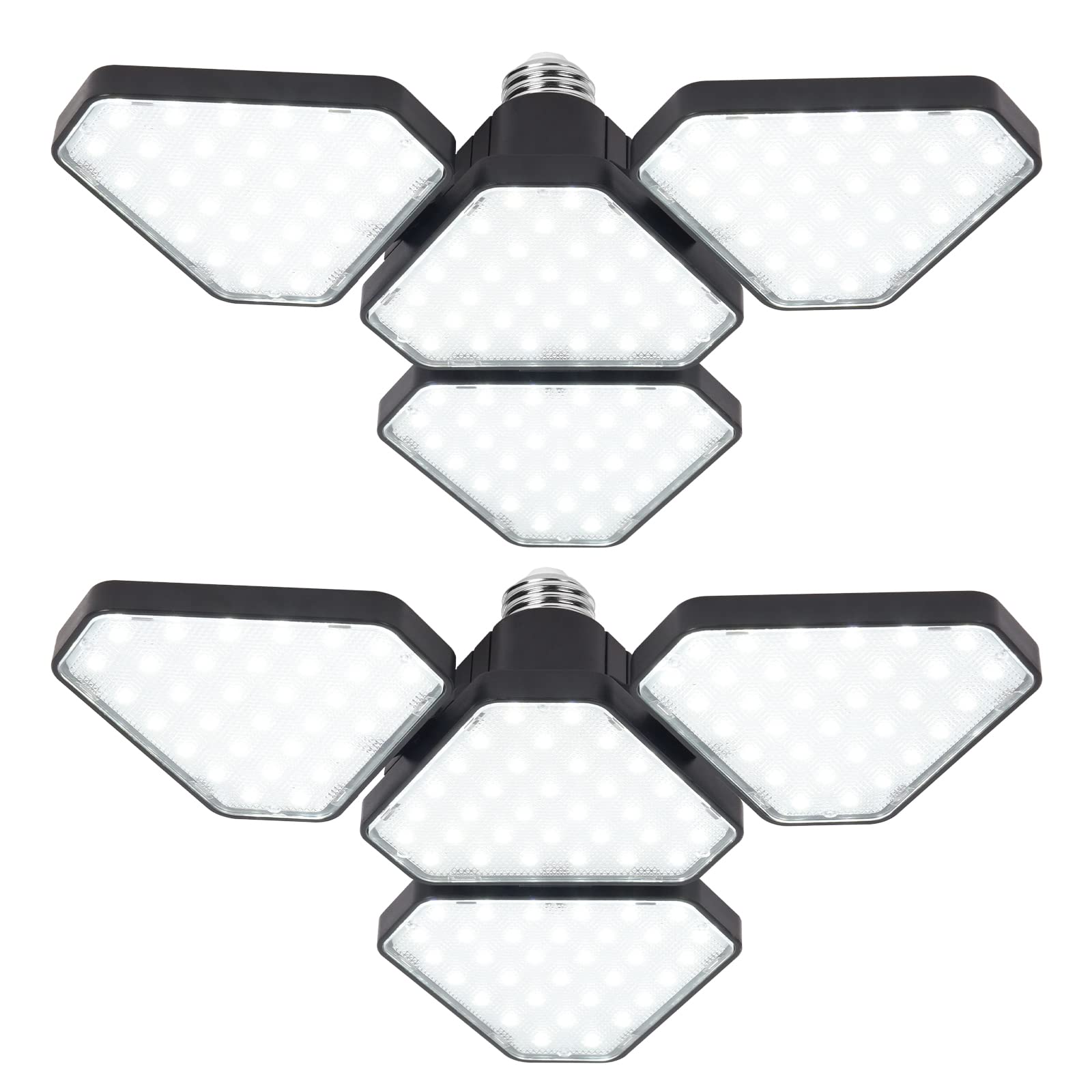 SEEKMORELY 2 Pack LED Garage Light, 120W Ultra Bright Garage Led Light, Illuminator 360 Garage Light, 12000LM LED Deformable 3 Leaf Garage Ceiling Lights for Basement Warehouse Workshop