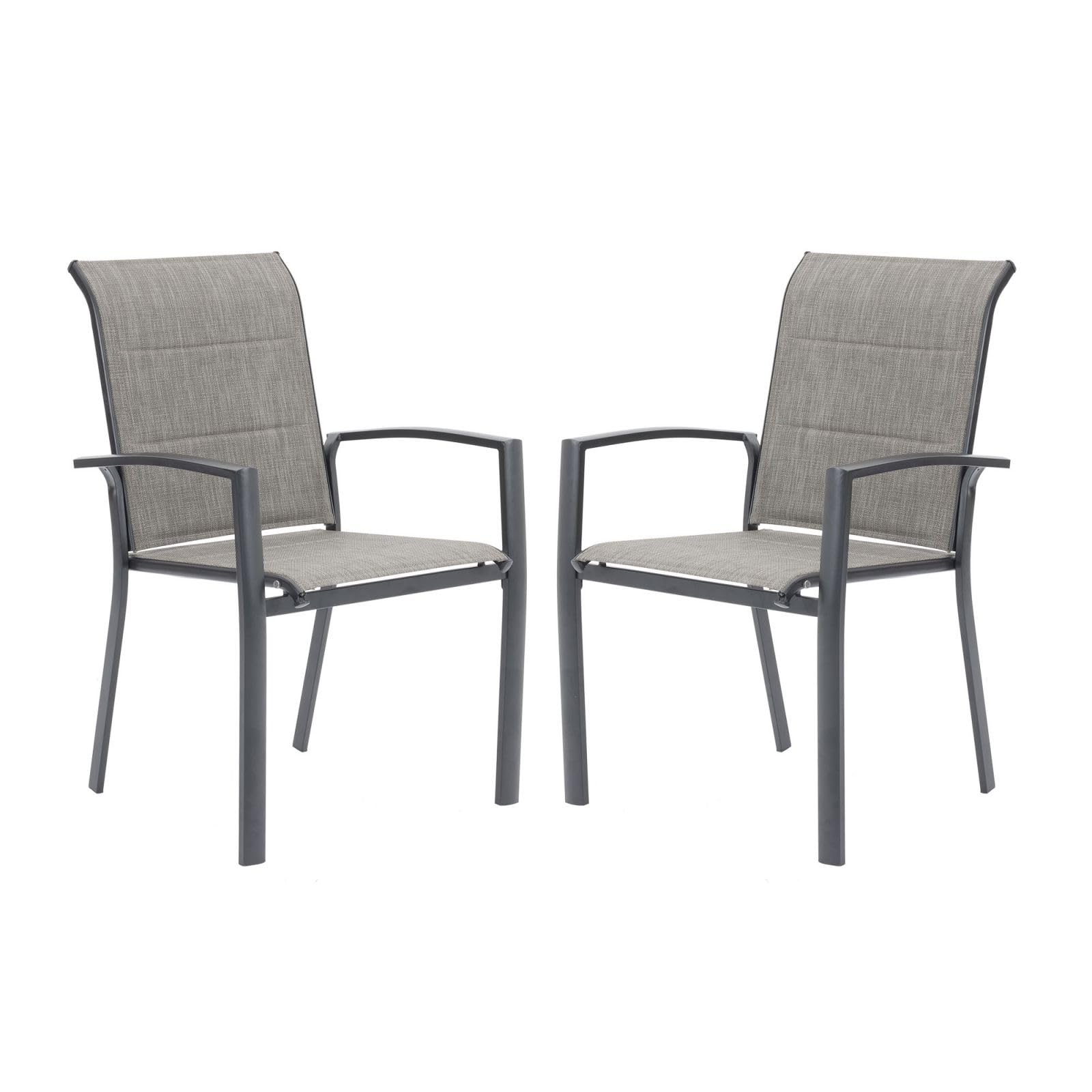 DIFY Patio Dining Chairs Set of 2, Stackable Outdoor Metal Chairs for Garden, Porch and Lawn, Grey