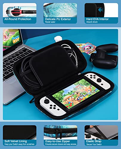 TiMOVO Carrying Case Compatible with Nintendo Switch OLED Model 2021 & Switch, Durable Hard Shell Game Storage Handbag Portable Travel Bag PU Pouch with Pocket for 10 Game Cards & Accessories, Gilding