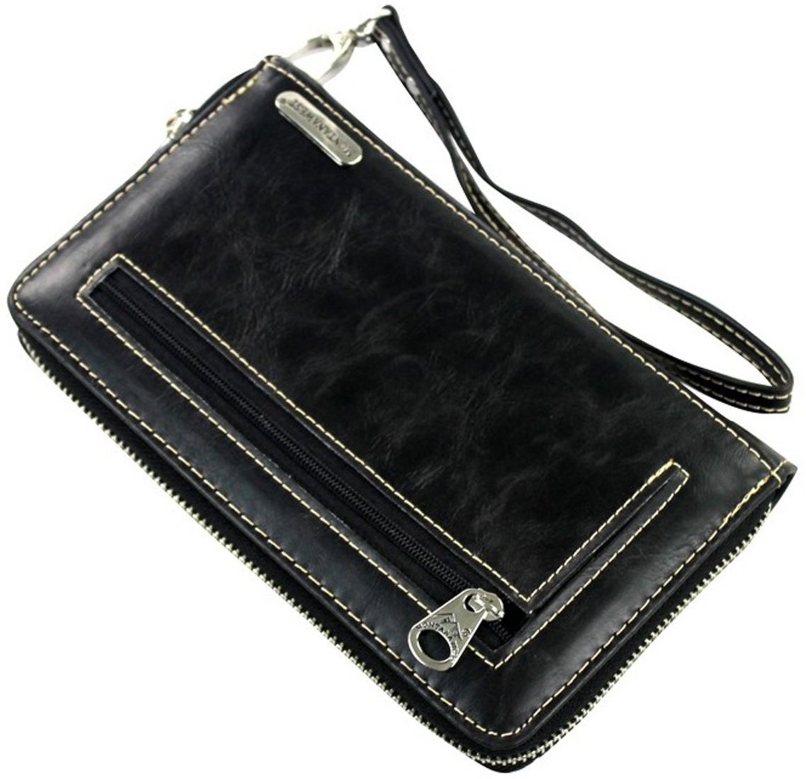 Montana West Ladies Wristlet Wallet 2-in-1 Western Tooled Genuine Leather Zippered Enclosure Coffee
