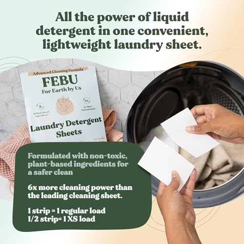 FEBU Eco Friendly Laundry Detergent Sheets | 96 Loads, Fragrance Free | 6x More Cleaning Power With Only 8 Plant-Based Ingredients | Hypoallergenic Laundry Sheets | Zero Waste Laundry Soap Sheets