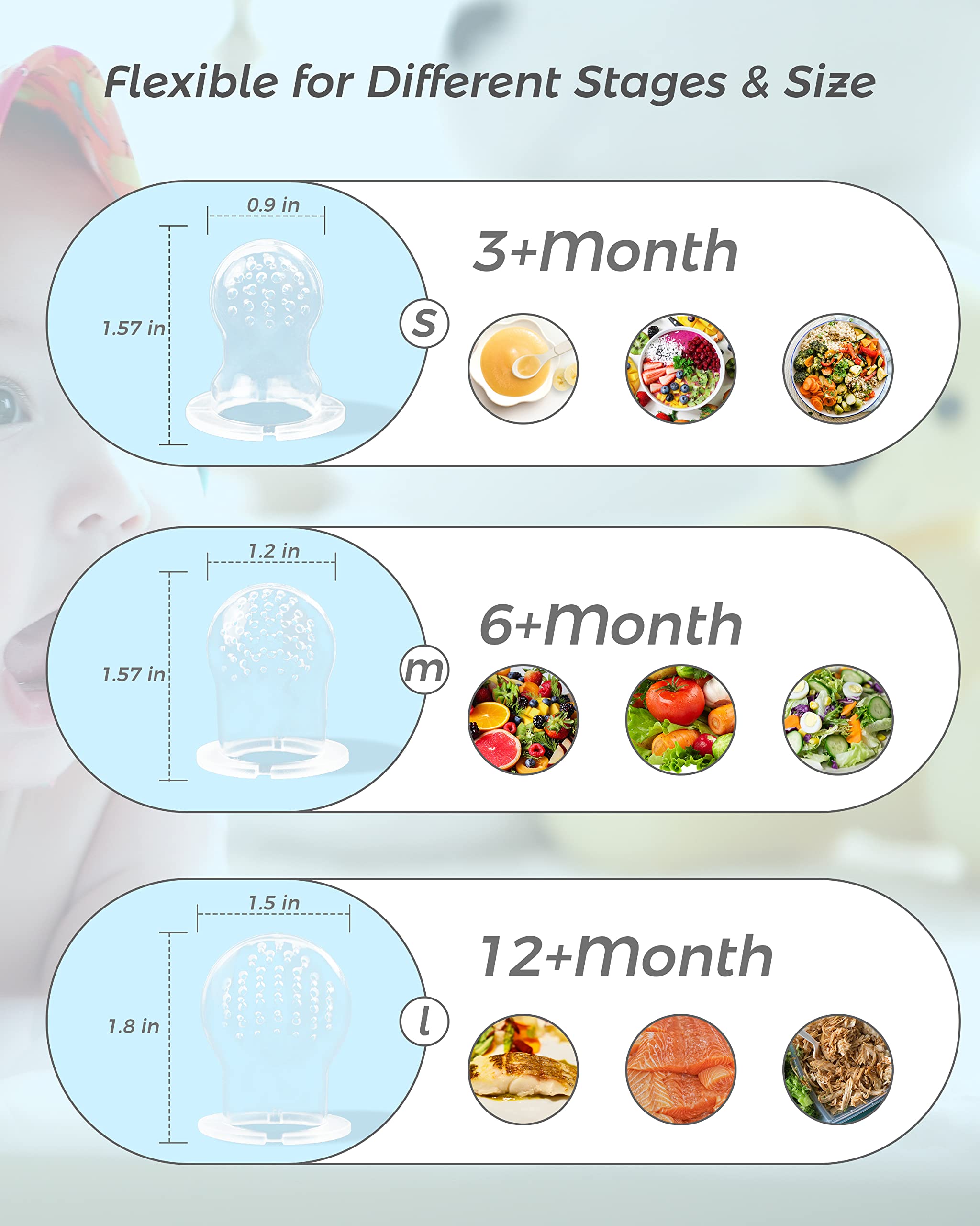 Baby Fruit Feeder, Baby Food Feeder,Teething Pacifier (4 Pack), Baby Fruit Pacifier Feeder, Soft Safe BPA-Free Silicone Pouches, Training Massaging Toy Teether