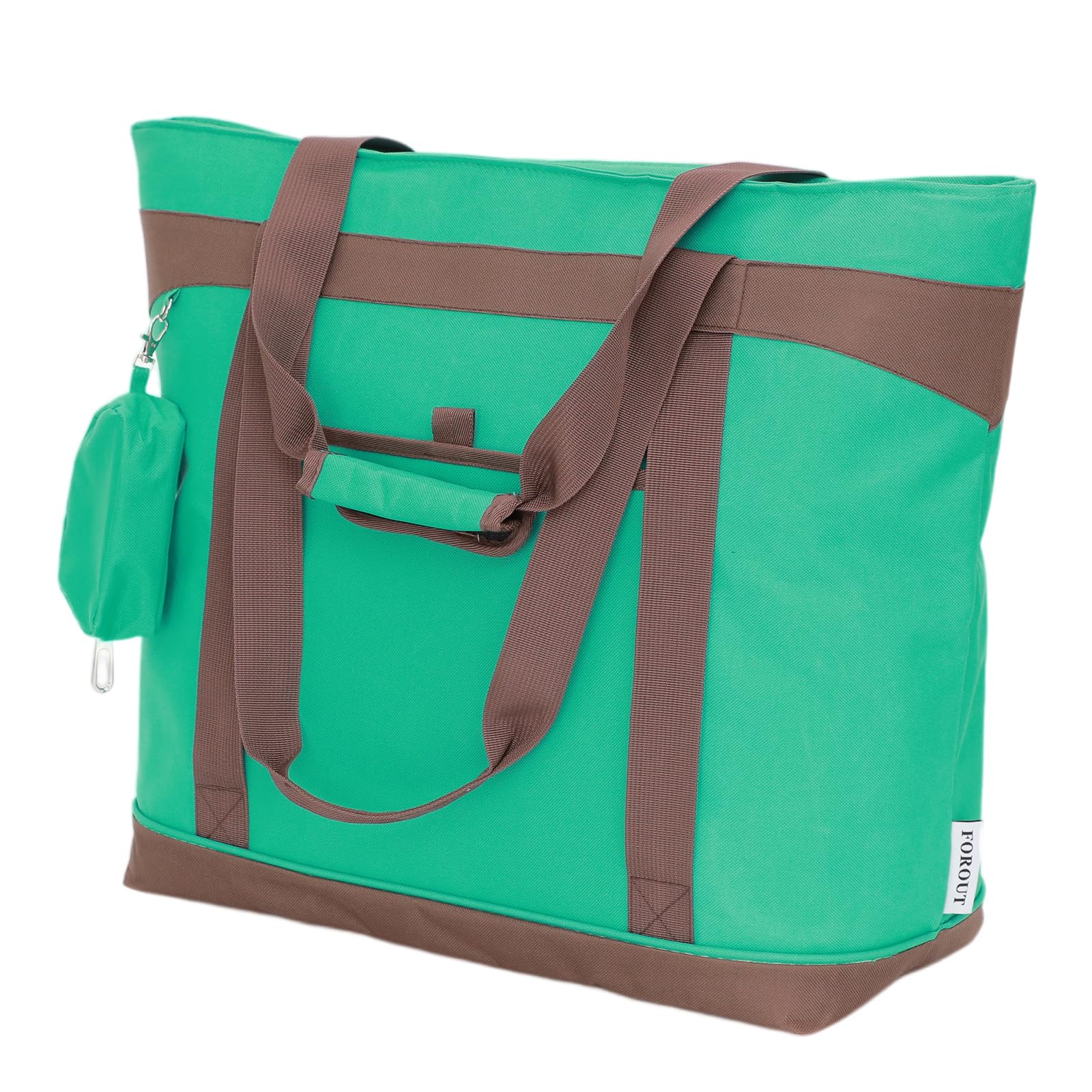 FOROUT Jumbo Insulated Cooler Bag，Insulated Grocery Bags With Zippered Top Transport Cold Or Hot Food Apply To Delivery Bag, Travel Picnic Cooler With One Wallet 21 X 8 X 17 Inch Lake Green