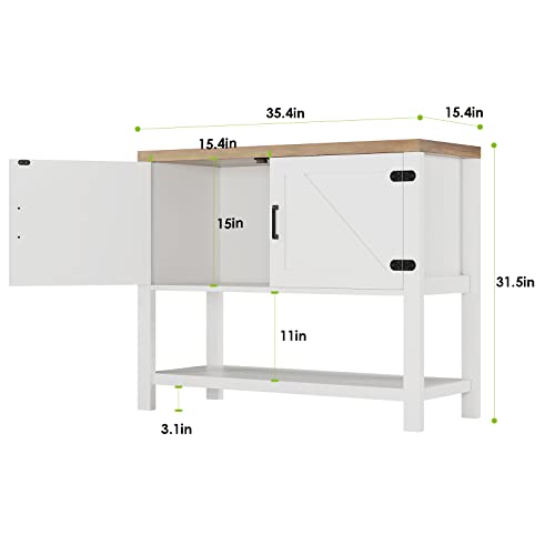 HOSTACK Console Table Sofa Table with 2 Cabinets, Narrow Entryway Table with Storage Shelf, Farmhouse Entry Sofa Tables Buffet Sideboard for Kitchen, Entry Way, Foyer, Dining Room, White/Rustic Brown