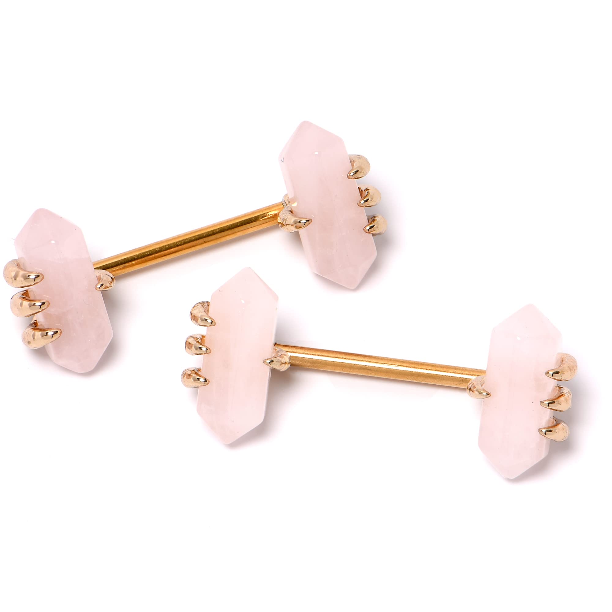 Body Candy 14G Womens Nipplerings Piercing Stainless Steel 2Pc Pink Rose Quartz Claw Nipple Ring Set 9/16"