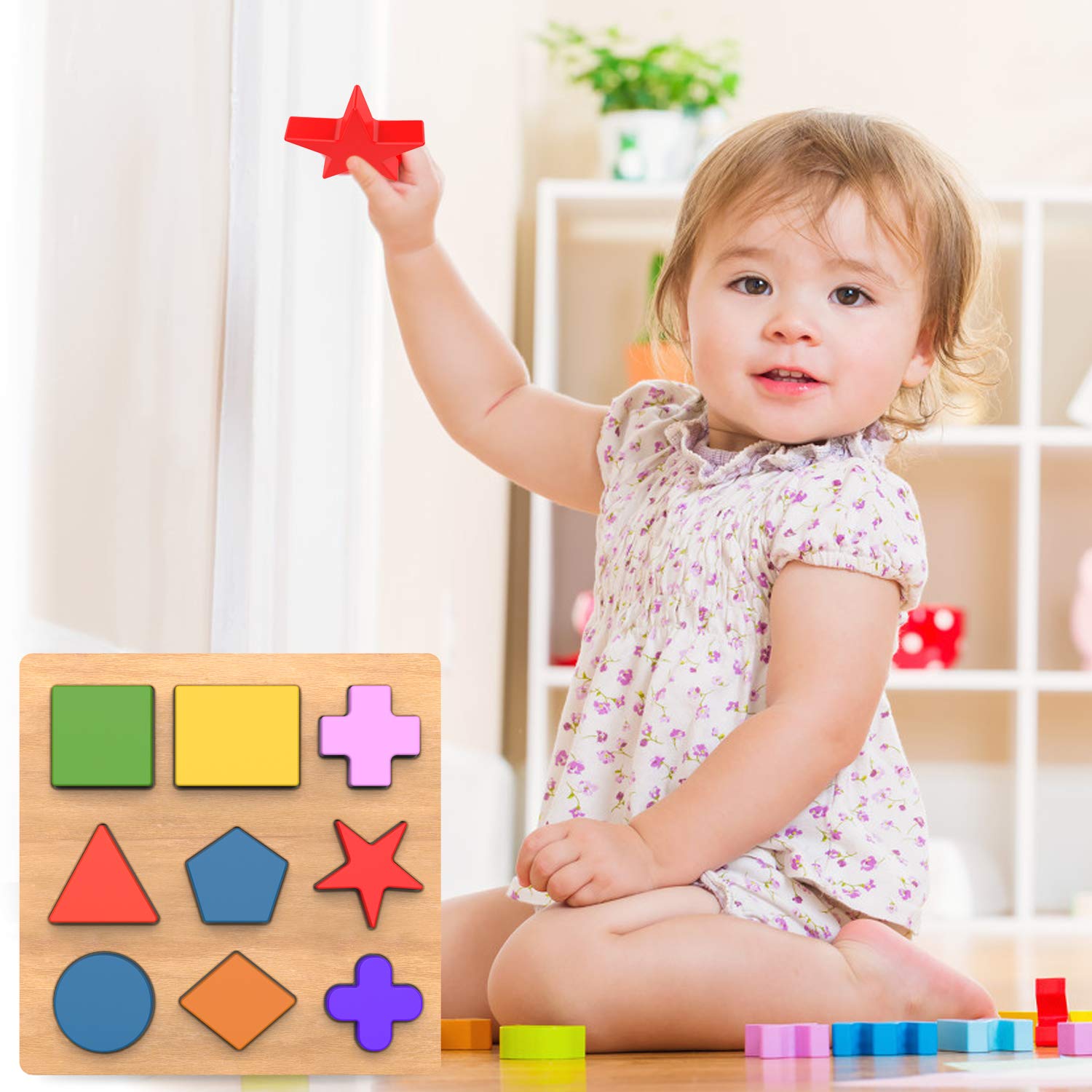 Kimuvin Wooden Number Puzzles, Preschool Educational Learning Board Toys for 3 4 5 Years Old Kids Toddlers
