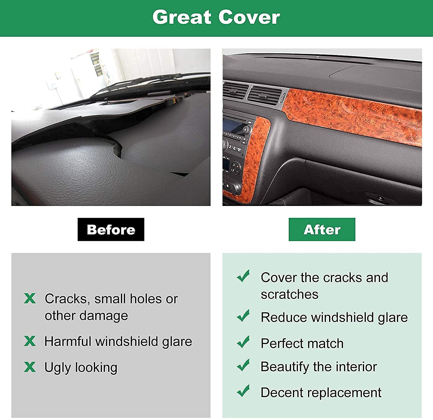 MIKAAUTO MIKA Dash Board Cover Cap Overlay Compatible with Chevy 07 14 Tahoe Silverado LTZ Sierra SLT Tahoe Avalanche Suburban Yukon Denali XL Molded wo Dash Speaker Matte Black