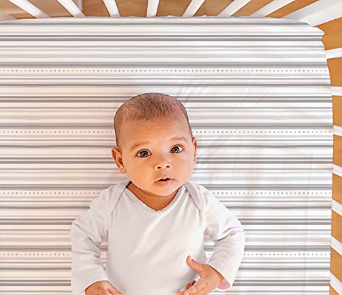 The Peanutshell Fitted Crib Sheet Set for Baby Boys or Girls, Grey Elephants and Stripes, Unisex 2 Pack Set