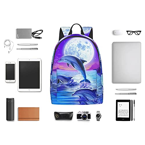 FeHuew 16 inch backpack Fantasy Galaxy Moon Dolphins Laptop Backpack Full Print School Bookbag Shoulder Bag for Travel Daypack
