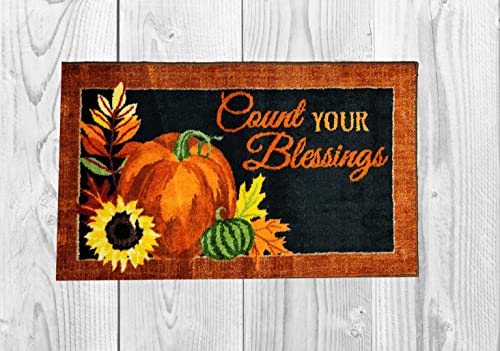 Nourison Welcome Fall Accent Rug, Polyester Hand Carved Plush Cut Pile, 18 x 30 Inches, Harvest Pumpkin, Sunflower, Leaves Design for Autumn and Thanksgiving Decorating