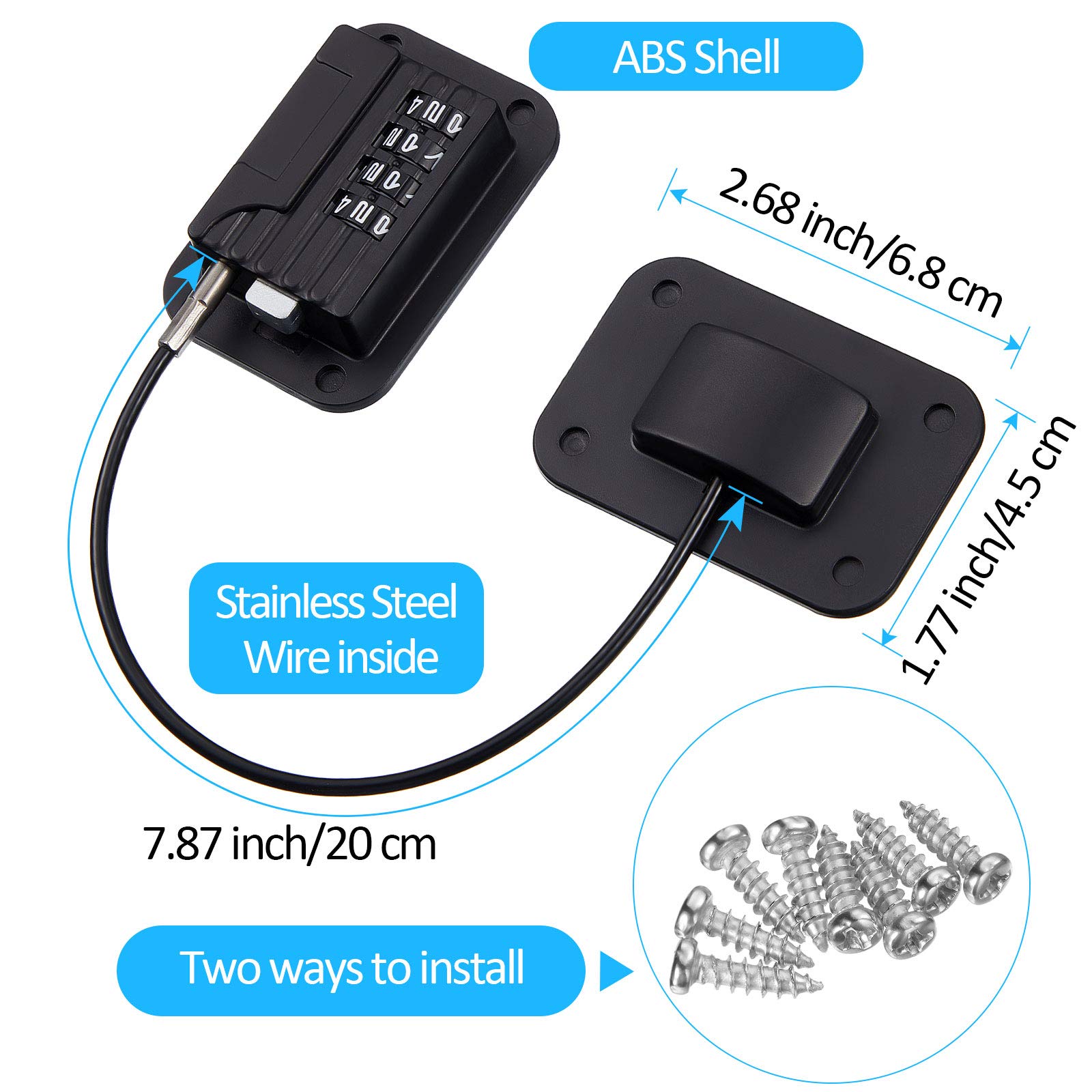 Jetec 2 Pieces Refrigerator Lock 4 Number Coded Freezer Lock Adhesive Fridge Door Lock Combination Safety Locks for Refrigerators Freezers File Cabinets Drawer Refrigerator Door(Black)
