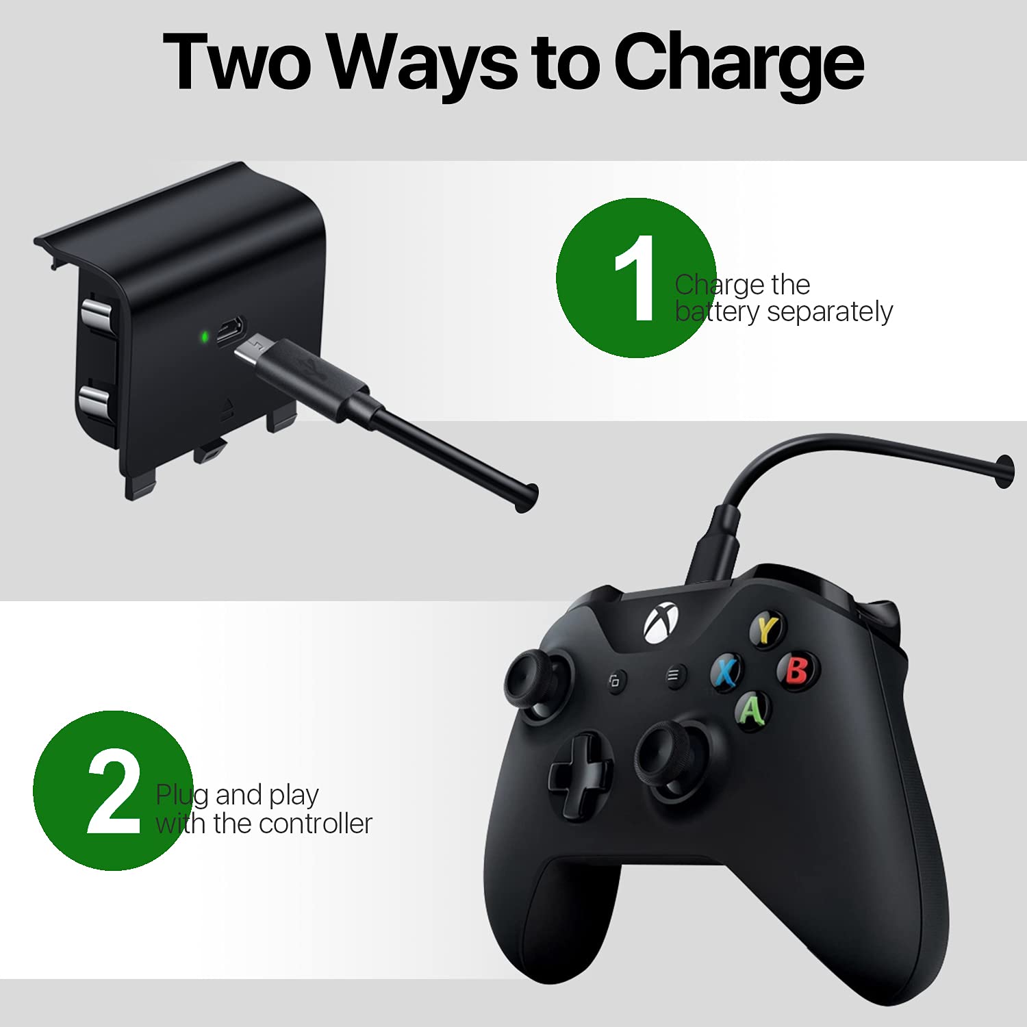 TNP Controller Battery Pack for Xbox One Controller Rechargeable Battery Cover (2 Pack) Xbox One X/S Xbox 1 Play and Charge Kit for Xbox One Wireless Controller Black with Charger Cable