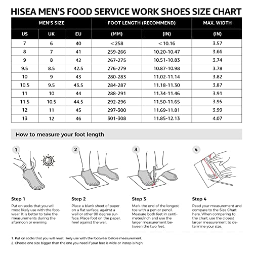 HISEA Non Slip Shoes for Men Slip Resistant Work Shoes Men's Food Service Chef Nursing Walking Shoes for Kitchen Restaurant Size 10.5 Black