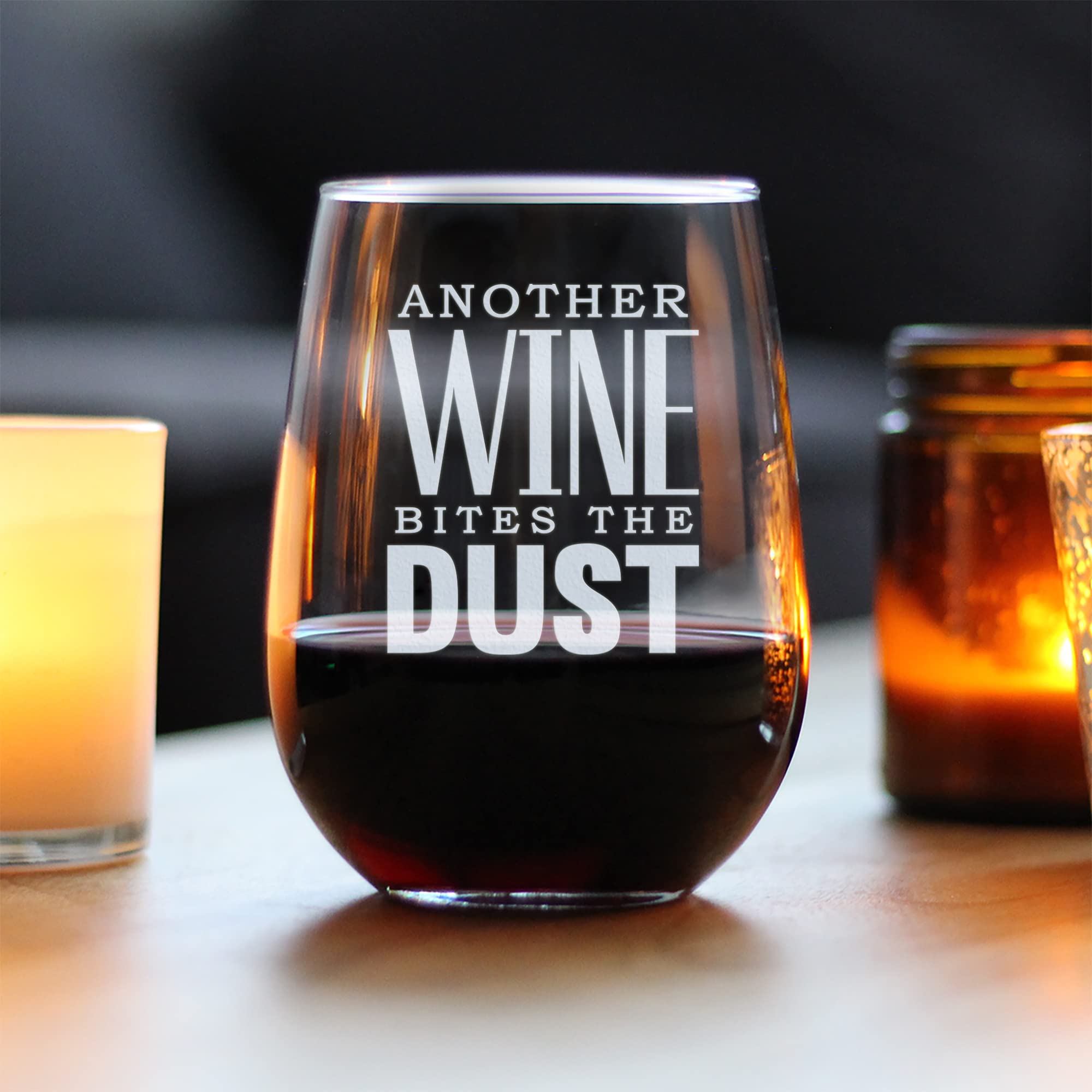 Bites the Dust β Cute Funny Stemless Wine Glass, Large Glasses, Etched Sayings, Gift Box